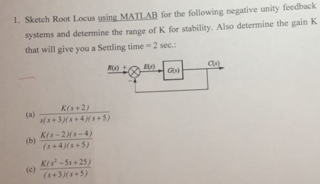Solved Sketch Root Locus Using Matlab For The Following N 