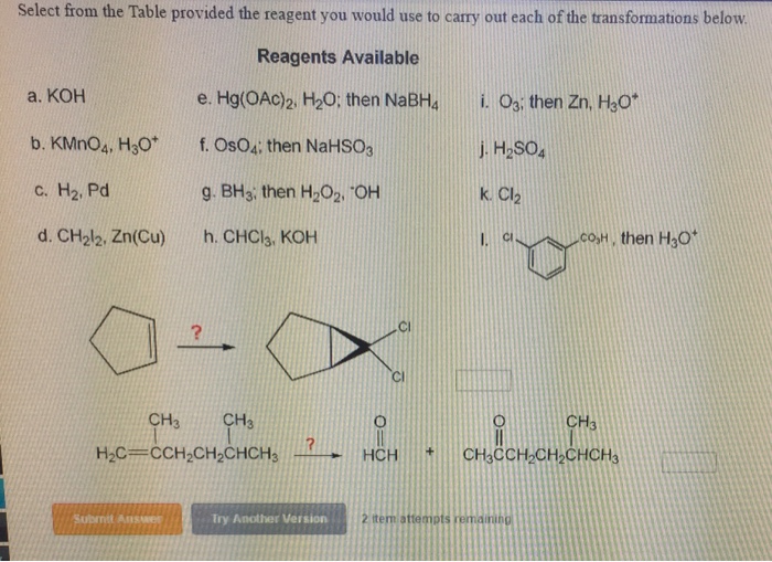 Solved: Select From The Table Provided The Reagent You Wou... | Chegg.com Solved: Select From The Table Provided The Reagent You Wou... | Chegg.com