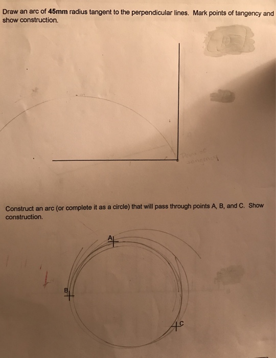 Solved Draw An Arc Of 45mm Radius Tangent To The Perpendi