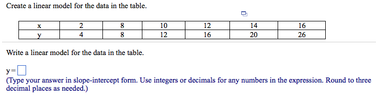 Create A Linear Model For The Data In The Table Chegg