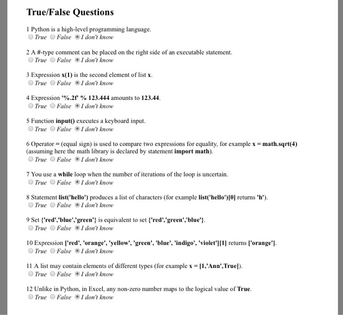 Solved True False ions 1 Python Is A High level Prog Chegg