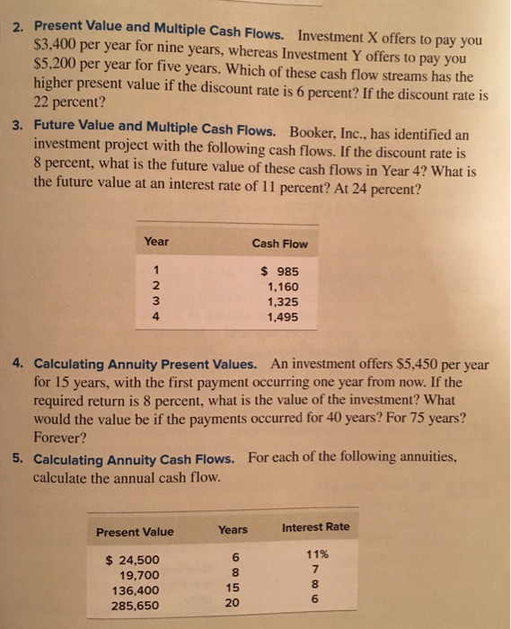 Solved Present Value And Multiple Cash Flows Investment Chegg