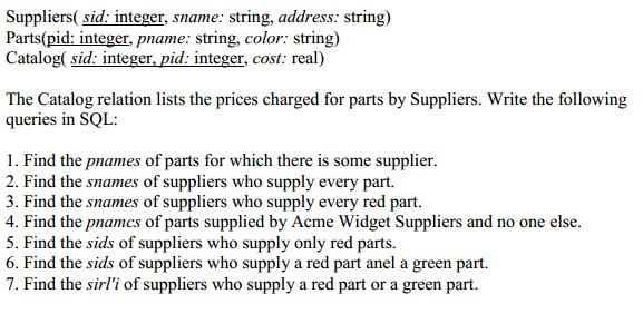 Solved Suppliers Sid Integer Sname String Address S 0687