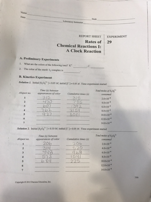 Solved: REPORT SHEET EXPERIMENT Rates Of 29 Chemical React... | Chegg.com Solved: REPORT SHEET EXPERIMENT Rates Of 29 Chemical React... | Chegg.com