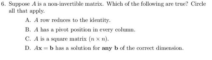 Solved Suppose A Is A Non Invertible Matrix Which Of The 5888