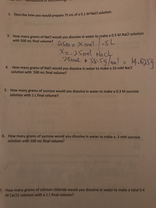 Solved Describe how you would prepare 50 mL of a 5 mM NaCl | Chegg.com