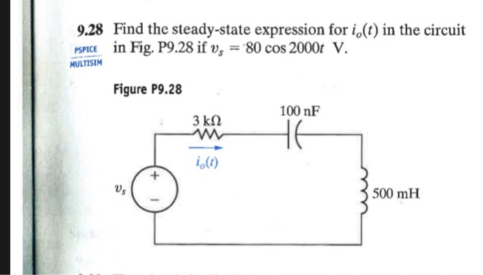 Solved 9.28 Find the steady-state expression for io(t) in | Chegg.com