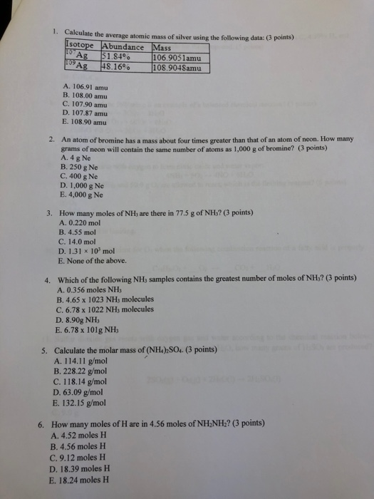 Solved: 1. Calculate The Average Atomic Mass Of Silver Usi... | Chegg.com