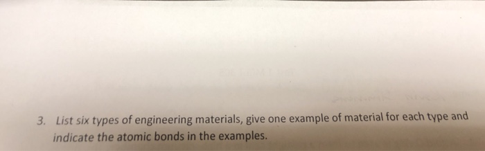 Solved List six types of engineering materials, give one | Chegg.com