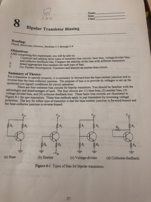 Solved Name Date Class 8 Bipolar Transistor Biasing Floyd, | Chegg.com