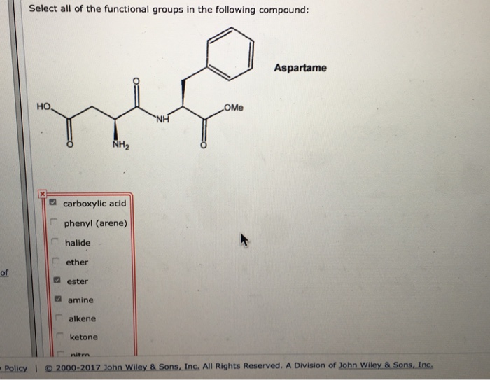 Solved: Select All Of The Functional Groups In The Followi... | Chegg.com