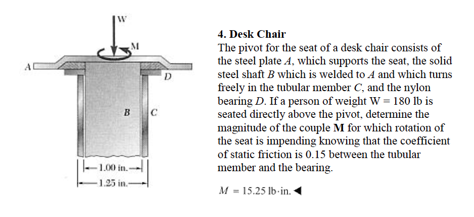Solved 4. Desk Chair The pivot for the seat of a desk chair | Chegg.com