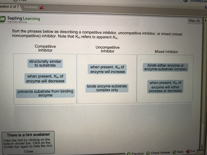 Solved: Gradébook Estion 2 Of 7 Incorrect Sapling Learning... | Chegg.com