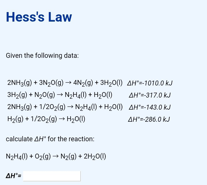 Solved Hess's Law Given the following data: 2NH3(g) | Chegg.com