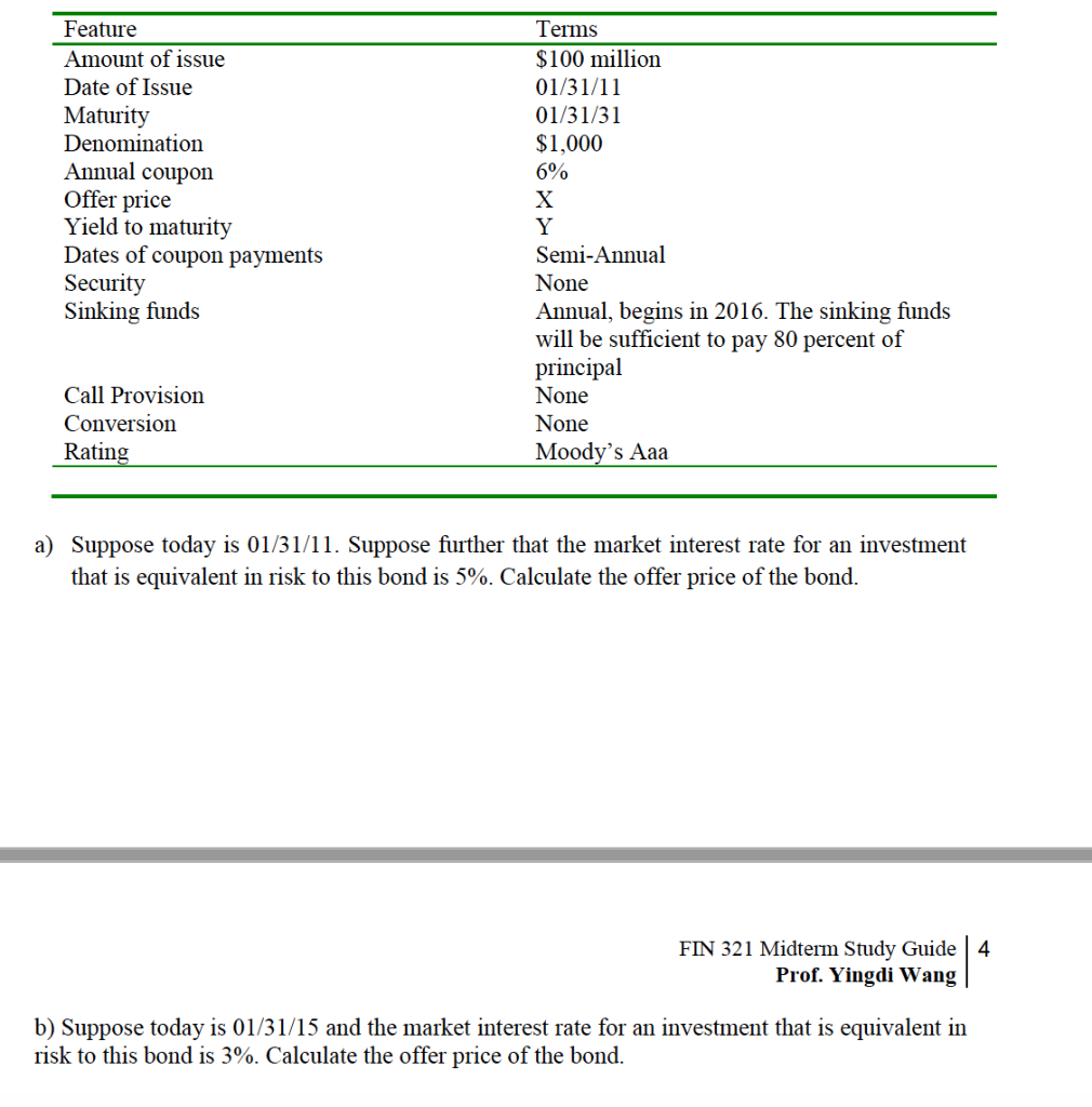 Solved: Feature Amount Of Issue Date Of Issue Maturity Den... | Chegg.com