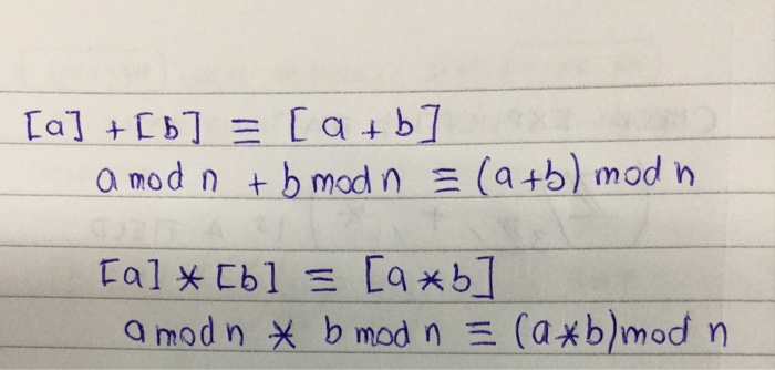 Solved [a] + [b] [a + b] a mod n + b mod n (a + b) mod n | Chegg.com