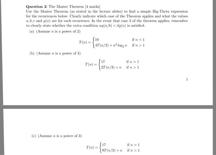Solved: The Master Theorem Use The Master Theorem (as Stat... | Chegg.com