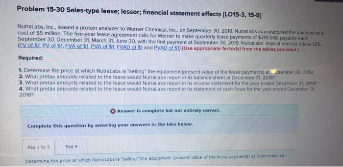Solved Problem 15-30 Sales-type lease; lessor; financial | Chegg.com