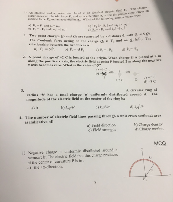 Solved The Electron 1 An Electron And A Proton Are Place