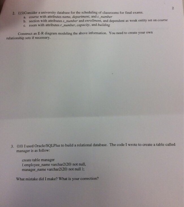 Solved 2 2 15consider A University Database For The Sc 
