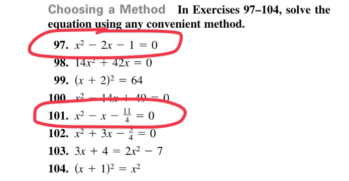 Solved Choosing a Method In Exercises 97-104, solve the | Chegg.com