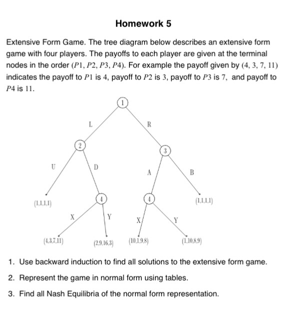 Solved Extensive Form Game. The tree diagram below describes | Chegg.com