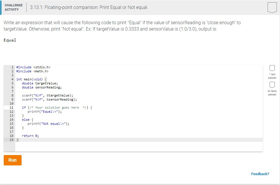 Solved: CHALLENGE ACTITY3 3.13.1: Floating-point Compariso... | Chegg.com