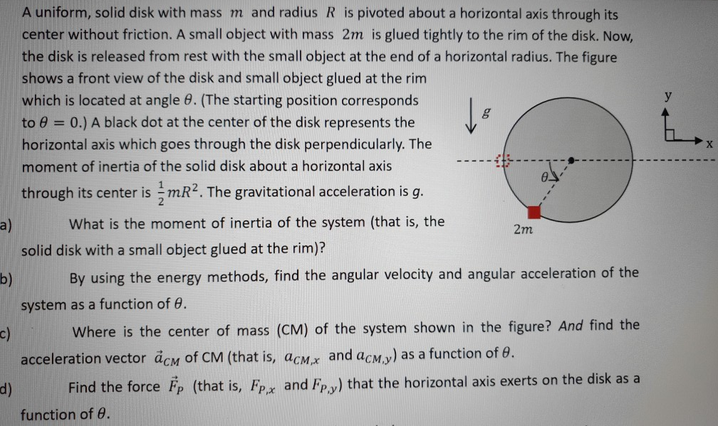 Solved: A Uniform, Solid Disk With Mass M And Radius R Is ... | Chegg.com
