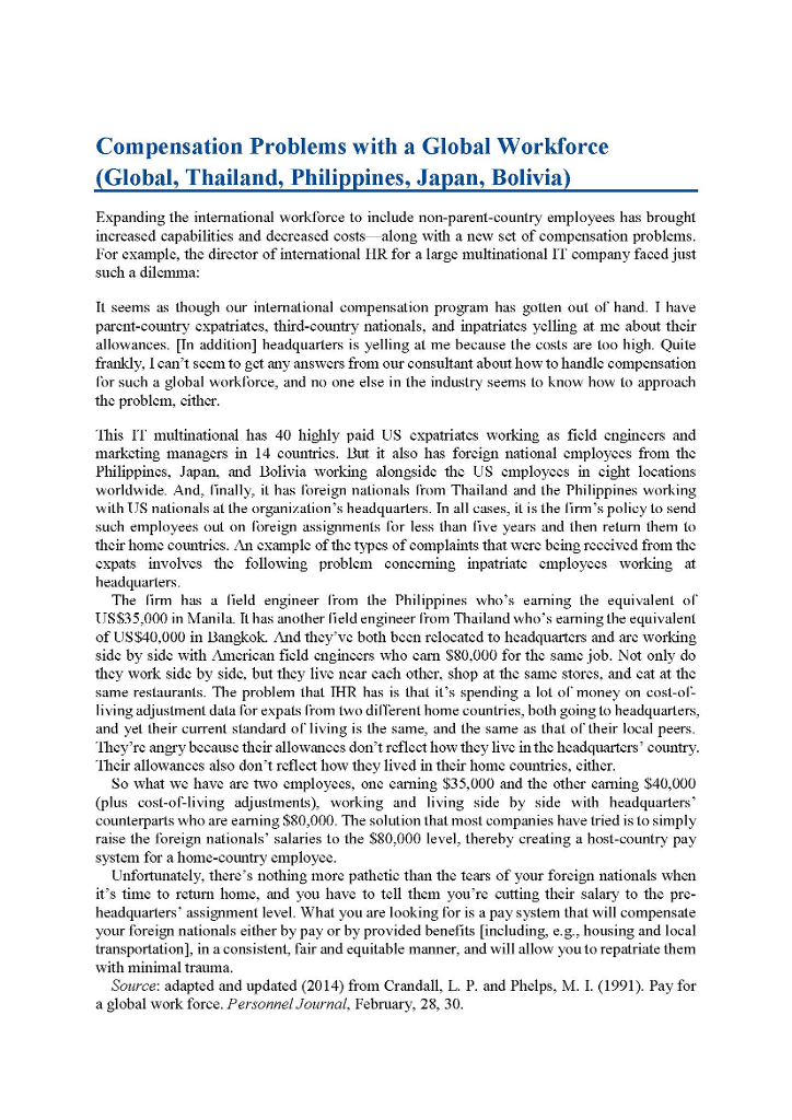 Solved Compensation Problems with a Global Workforce Global, | Chegg.com