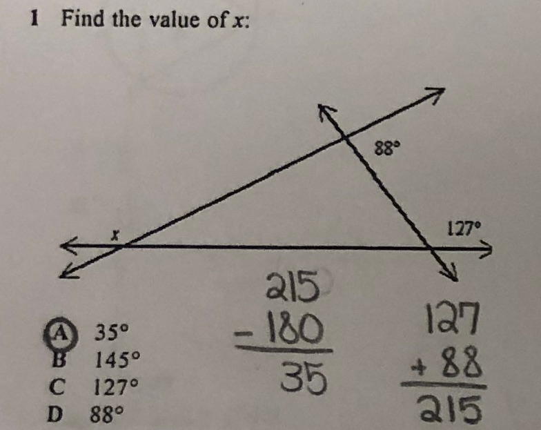 Solved Find the value of x. The answer is supposed to be B. | Chegg.com