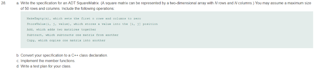 Solved 28. a Write the specification for an ADT | Chegg.com