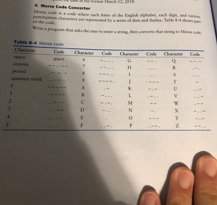 Solved the uate in the format March 12, 2018. 4. Morse Code | Chegg.com