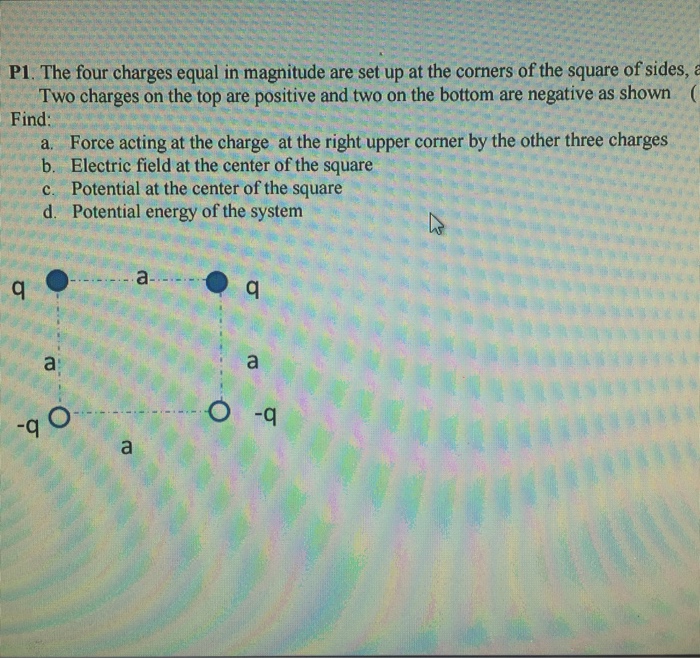 Solved: The Four Charges Equal In Magnitude Are Set Up At ... | Chegg.com