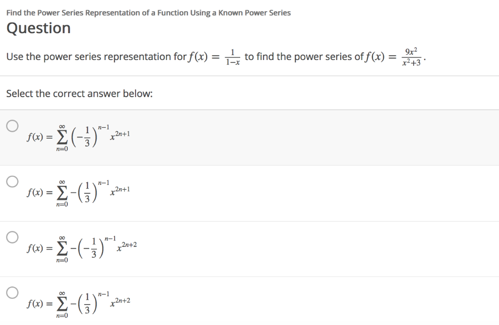 Solved Find the Power Series Representation of a Function | Chegg.com