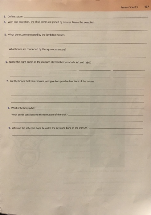 Solved Review Sheet 9 137 3. Define suture 4. With one | Chegg.com