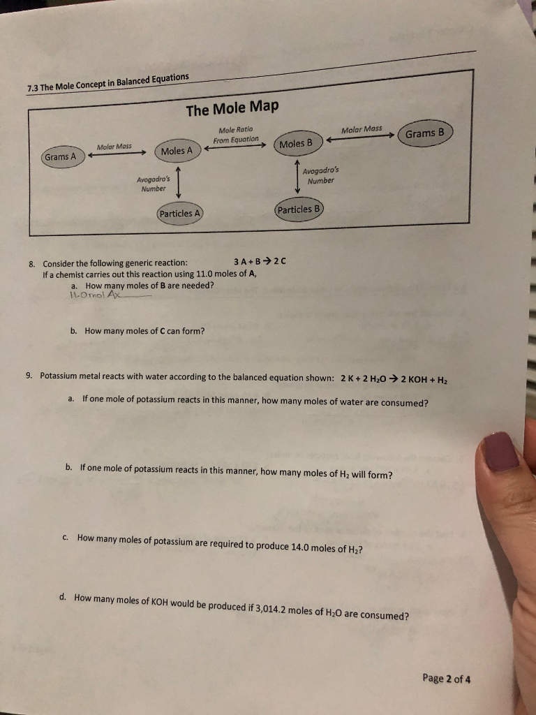 Solved 7.3 The Mole Concept in Balanced Equations The Mole | Chegg.com