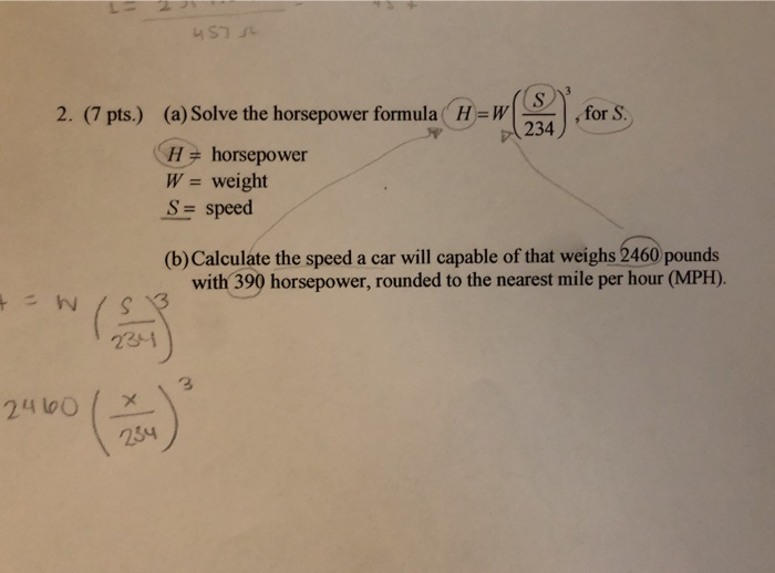 Solved L- 2. (7 pts.) (a) Solve the horsepower formula | Chegg.com