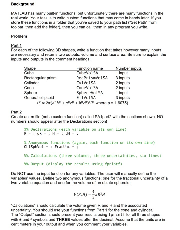 Solved Background Matlab Has Many Built In Functions But