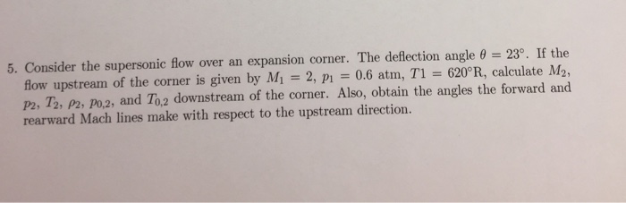 Solved 5. Consider the supersonic flow over an expansion | Chegg.com Solved 5. Consider the supersonic flow over an expansion | Chegg.com