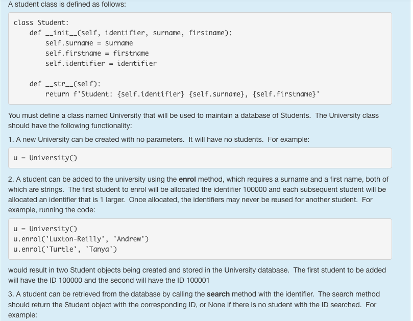 Solved A student class is defined as follows: class Student: | Chegg.com