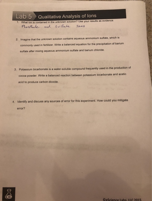 Solved: Lab 5、Qualitative Analysis Of Ions 1. What Ion Is... | Chegg.com