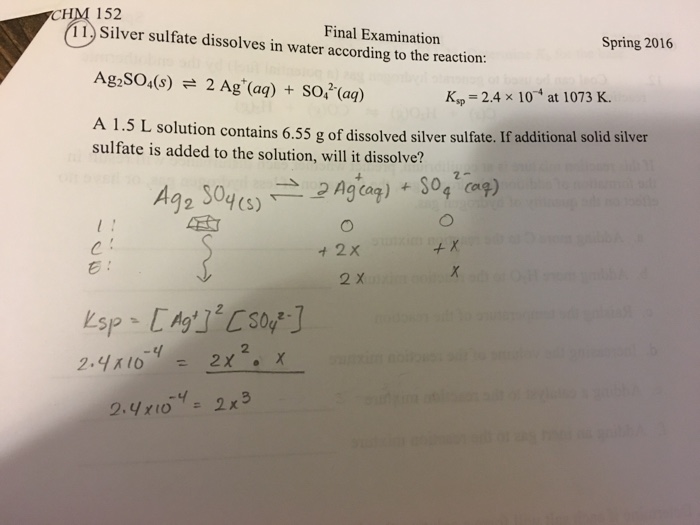 Solved: Silver Sulfate Dissolves In Water According To The... | Chegg.com