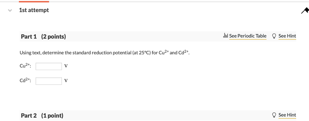 Solved 1st attempt i See Periodic Table See Hint Part 1 (2 | Chegg.com