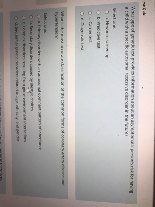 Solved What Type Of Genetic Test Provides Information Abo Chegg