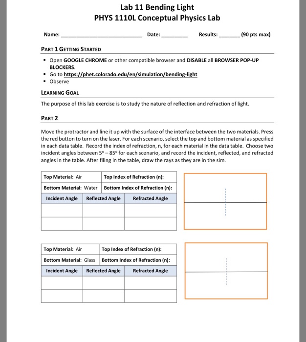 Solved: Lab 11 Bending Light PHYS 1110L Conceptual Physics... | Chegg.com