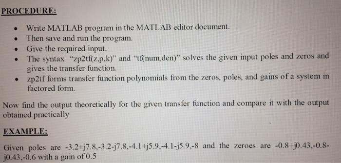 Procedure Write Matlab Program In The Matlab