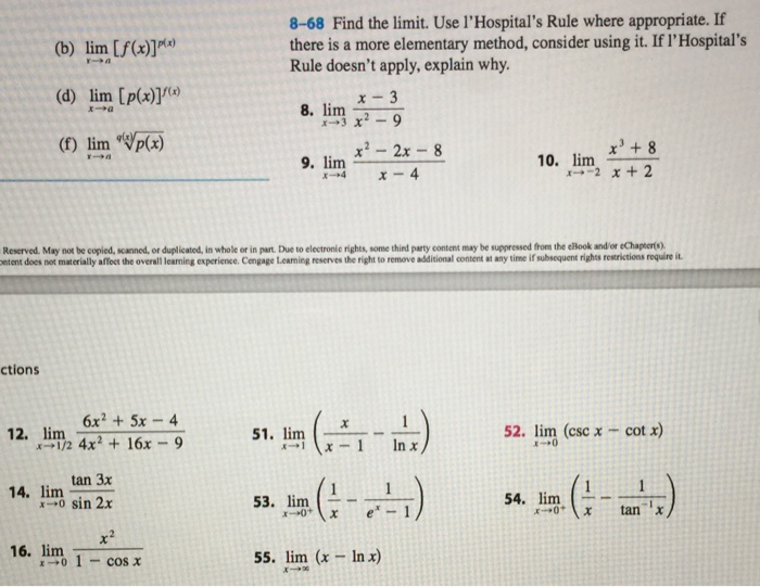 Solved: Find The Limit. Use 1'Hospital's Rule Where Approp... | Chegg.com