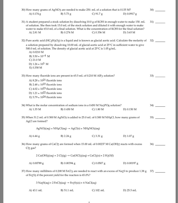 Solved 30) How many grams of AgNO3 are needed to make 250 mL | Chegg.com