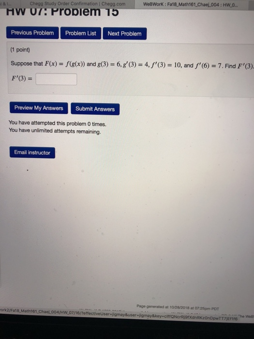 Solved Chegg Study Order Confirmation | Chegg.com WeBWorK: | Chegg.com