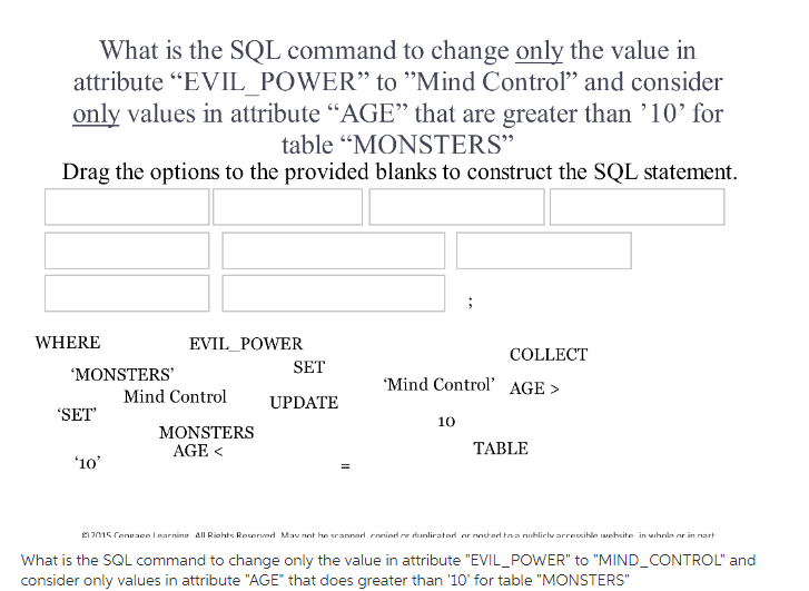 Solved What is the SQL command to change only the value in | Chegg.com